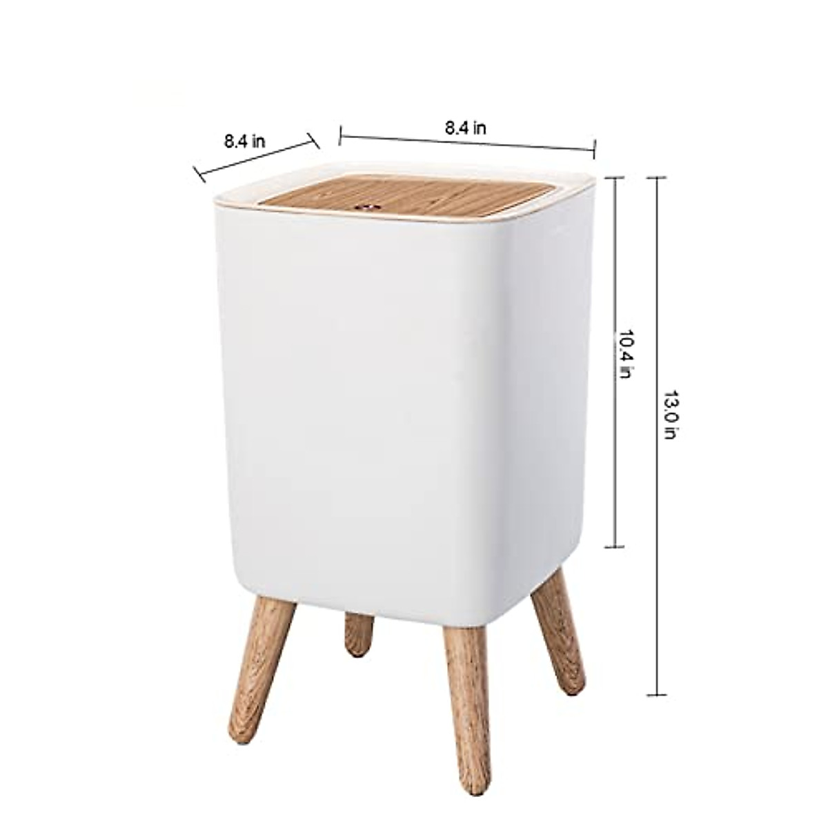 Nordic Style Trash Can,Push Top Garbage Bin with Lid,White Top Spring Waste Basket,Dog Proof Trash can，Plastic Trash Bin Suitable for Kitchen,Bathroom,Bedroom,Living Room,Office,Outdoor