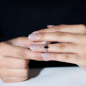 Certified Onyx Celtic Knot Ring with Diamond, Natural 4X8 mm Marquise Shape Black Onyx Celtic Design Ring For Women, Aaa Quality, 14K White Gold, Size:US 7.50