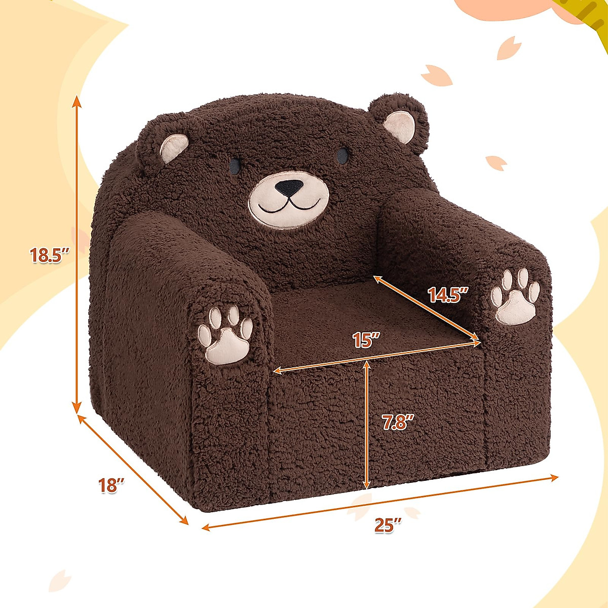 ALIMORDEN Toddler Couch Ultra-Soft Snuggle Chair, Comfy Sherpa Foam Filled Lovely Bear Sofa, Kids Cozy Corner Play Couch for Boys and Girls, Chocolate