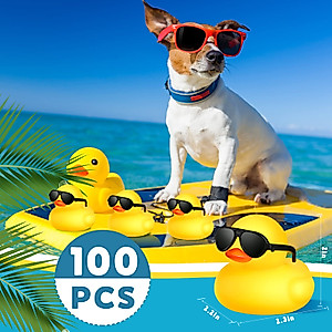 Chivao 100 Pcs Rubber Ducks with Sunglasses in Bulk Mini Yellow Rubber Duck Gifts Squeak Bath Float Bathtub Toys for Cruise Gift Exchange Christmas Birthday Party Supplies