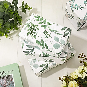 AnyDesign Greenery Wrapping Paper Watercolor Green Leaves Gift Wrap Bulk Eucalyptus Art for Wedding Baby Shower Bridal Spring DIY Crafts Packing, 8 Sheet, Folded Flat (A1767)