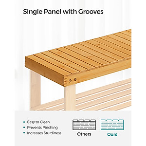 SONGMICS Shoe Rack Bench, 3-Tier Bamboo Shoe Storage Organizer, Entryway Bench, Holds Up to 286 lb, 11.3 x 27.6 x 17.8 Inches, for Entryway Bathroom Bedroom, Natural ULBS04N