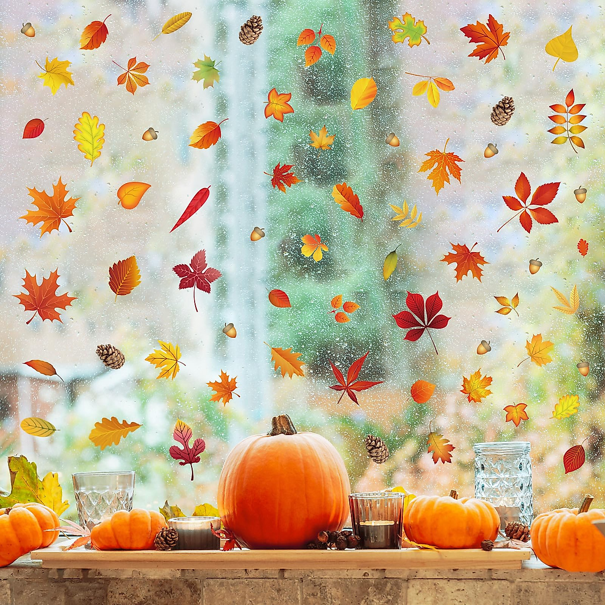 364 PCS Fall Window Clings, Double Sided Autumn Window Clings for Glass Windows,Window Clings Stickers for Thanksgiving Halloween Seasonal Holiday,Fall Decorations for Home Fall Decor (8 Large Sheets)