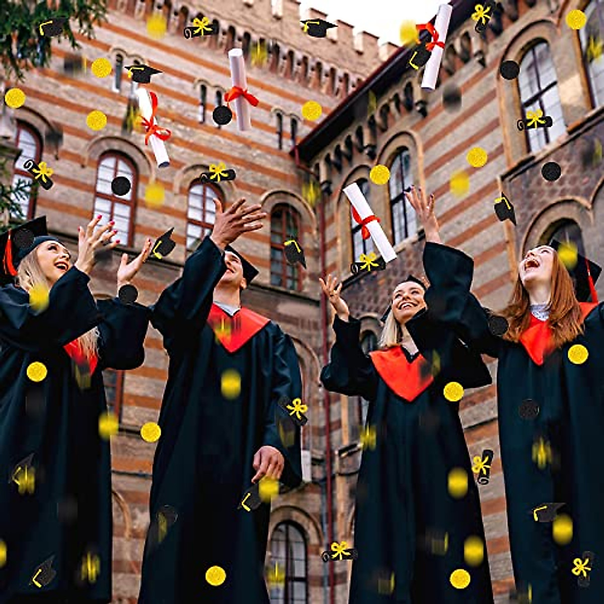 YUJUN 160PCS Graduation Confetti,2023 Gold and Black Paper Glitter Graduation Party Supplies Congrats Grad 2023 Graduation Cap Table Confetti Glitter for Class of 2023 High School College Graduation Party Decoration