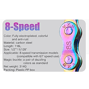 YBEKI Bike Chain 6/7/8/9/10/11 Speed Bicycle Chain 1/2 x 11/128 Inch 116 Links (6/7/8 Speed, Multicolour, 1)