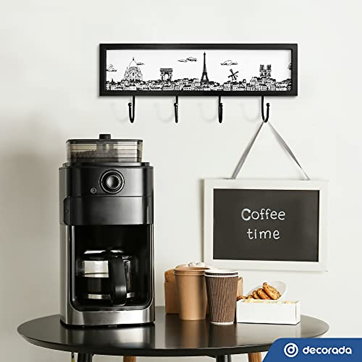 Decorada Paris Decor for Bedroom (4 Towel/Coat Hooks) Paris Bathroom Decor - Paris Wall Decor Made from Wood 3.5 x 16.9 & Wall Mounting Screws