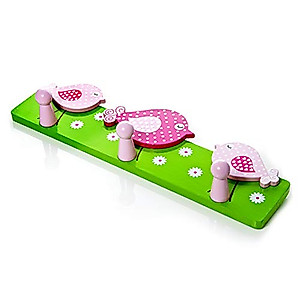 Girls Pink Bird Triple Coat Wall Door Hooks for Girls Bedroom or Nursery