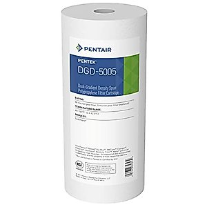 Pentair Pentek DGD-5005 Big Blue Water Filter, 10-Inch Whole House Sediment Filter Cartridge Replacement, Dual-Gradient Density Spun Polypropylene, 10" x 4.5", 5 Micron, Pack of 1
