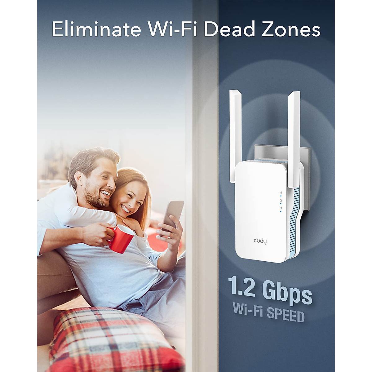 Cudy AC1200 WiFi Extender, 1.2Gbps Home Signal Booster, Dual Band 5GHz/2.4GHz, Covers up to 1500 Sq.ft and 30 Devices, AP Mode, Mesh Supported, RE1200
