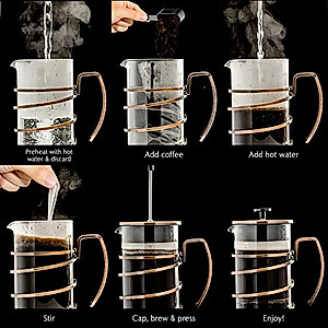 OVENTE Glass French Press Coffee Maker - 34 oz w/Stainless Steel Filter Plunger - Hot or Cold Brew, BPA Free Travel Coffee Press Camping Ready Coffee & Tea Maker - Spiral Copper FSW34C