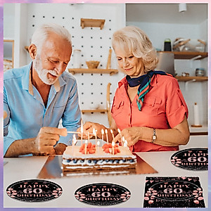 40 Pcs 60th Birthday Party Decorations 60th Birthday Decorations for Women- Black and Rose Gold Pink Happy 60 Birthday Table Toppers Party Supplies Plates and Napkins