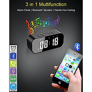 AFK Alarm Clock for Bedroom/Office,Digital Clock with Bluetooth Speaker,Small Alarm Clock for Heavy Sleepers Adults/Teens with Dual Alarms,Mirror LED Display,Hands-free Calling.(12H Format)