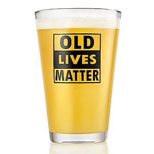 Old Lives Matter Beer Glass - Gag Gifts for Men - Funny Gifts for Grandpa - Unique 65 Birthday Gifts for Men - Retirement Gifts for Dad - Novelty Old Man Gifts - Senior Citizen Gifts for Older People