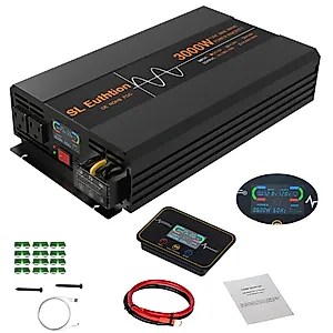 SL Euthtion 3000W/6000W(Peak) Pure Sine Wave Car Power Inverter 12V DC to 120V AC 60HZ with LCD Display, USB Port, Wireless Remote Control（10M for Car Home Laptop Truck