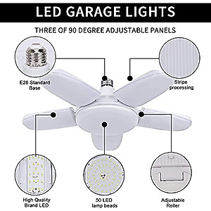 RGZZUP 6PACK LED Garage Lights,E26 100W Deformable Led Garage Ceiling Lighting 10000LM E26/E27 Daylight 6000K LED Ceiling Lights Adjustable Led Garage Light Extended Base for Garage,Warehouse