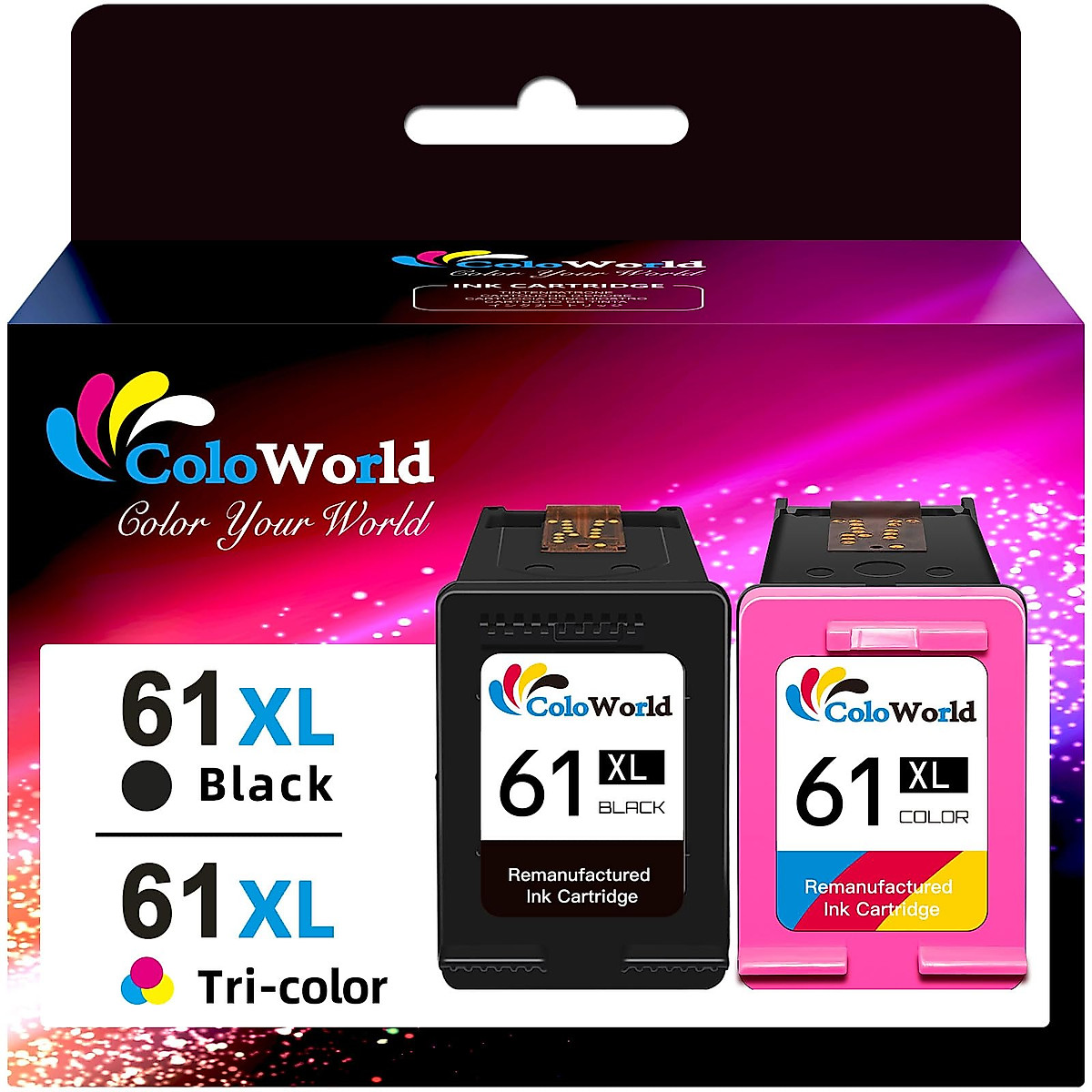 ColoWorld Remanufactured 61XL Replacement for HP 61 Ink Cartridge Combo Pack Fit for OfficeJet 4630 Envy 4500 4502 5530 DeskJet 2512 1512 2542 2540 30001055 3051a 2548 Printer (1 Black, 1 Color)