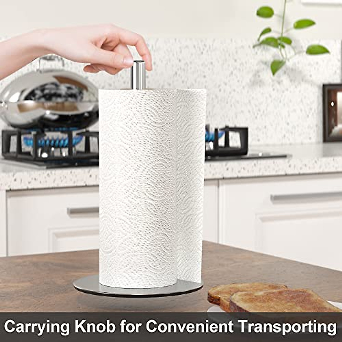 Silver Paper Towel Holder Free-Standing Kitchen Roll Holder, Premium Stainless Steel Kitchen Paper Holder for Kitchen Rolls Organizer, Classic Fashion Kitchen Roll Dispenser