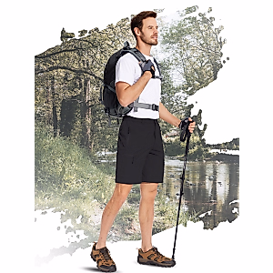 TACVASEN Mens Hiking Shorts Lightweight Quick Dry Black Cargo Fishing Shorts Water Resistant Golf Shorts with Pockets