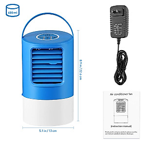 VOSAREA Portable Air Conditioner Fan, Mini Space Cooler, Small Desktop Fan Personal Table Fan Compact Ice Air Cooler with US Plug (Blue)