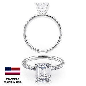 Beverly Hills Jewelers 2 Carat Emerald Cut Moissanite Engagement Ring for Women - 1/4 Carat Natural Diamond - 14k White Gold (G-H/VS, G-H/SI, cttw, DEW) Promise Anniversary Ring Size 6 Made in USA
