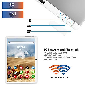 ZONKO Tablet 10.1 inch Android Tablet with 2GB+32GB+256GB Expand, 3G Phone Tablets & Dual Sim Card & 2MP+ 5MP Dual Camera, Quad Core Processor, 1280x800 IPS HD Display,GPS, FM (Silver)