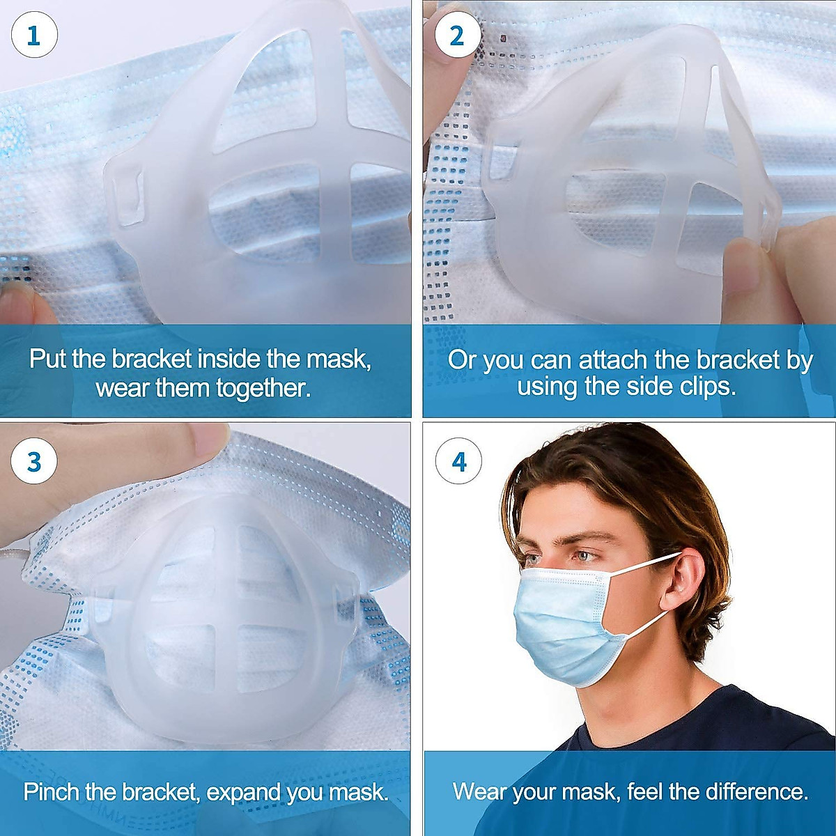 labato 3D Bracket Mask Insert Breathe Cup for Breathing Room, Silicone Mask Guard Face Mask Frame Cool Mask Cups Under Mask, Turtle Mask Spacer Nose Mouth Shield Mask Accessories for All Masks, 5PCS