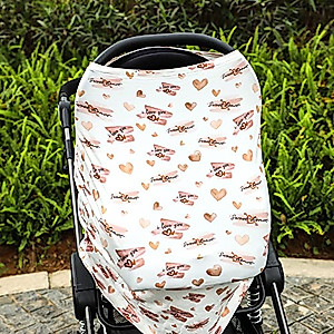 Hooyax Infant Car Seat Cover for Mom Baby, 6 in 1 Multi-Use Cover for Nursing, Breastfeeding, Carrier, Stroller, High Chair, Shopping Cart Lounger Canopy Ultra Soft and Stretchy, Stripe & Heart