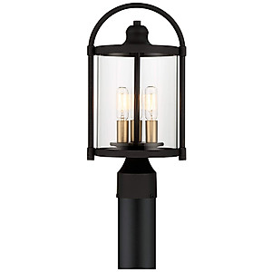 Avani Modern Contemporary Outdoor Post Light Fixture Black Warm Brass Metal 15 3/4" Clear Glass for Exterior House Porch Patio Outside Deck Garage Yard Garden Driveway Home Lawn - John Timberland