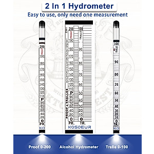 Hydrometer Alcohol Meter Kit, Hydrometer Alcohol 0-200 Proof and Tralle, Alcohol Tester for Liquor, Alcohol Hydrometer for Moonshine, Liquor, Spirits, Proofing, Distilling, with Hydrometer Test Jar