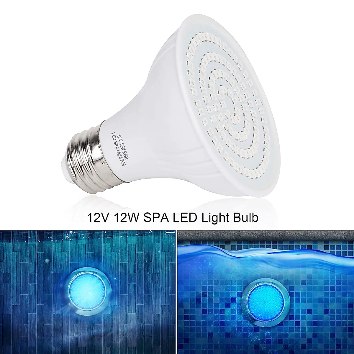 XIUBE SPA LED Light Bulb for In-ground SPA Underwater Swimming Pool RGB Color PAR20 LED Light Bulb E26 Base Replacement for Light Fixtures Remote Switch Control, 12V-12W-RGB LED SPA Light, 12V RGB