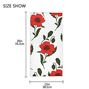 HUSSRITY Red Poppy with Buds Towels Super Soft Hand Towel Highly Absorbent Washcloths Quick Dry Bath Towel 30x15 Inch Durable Lightweight