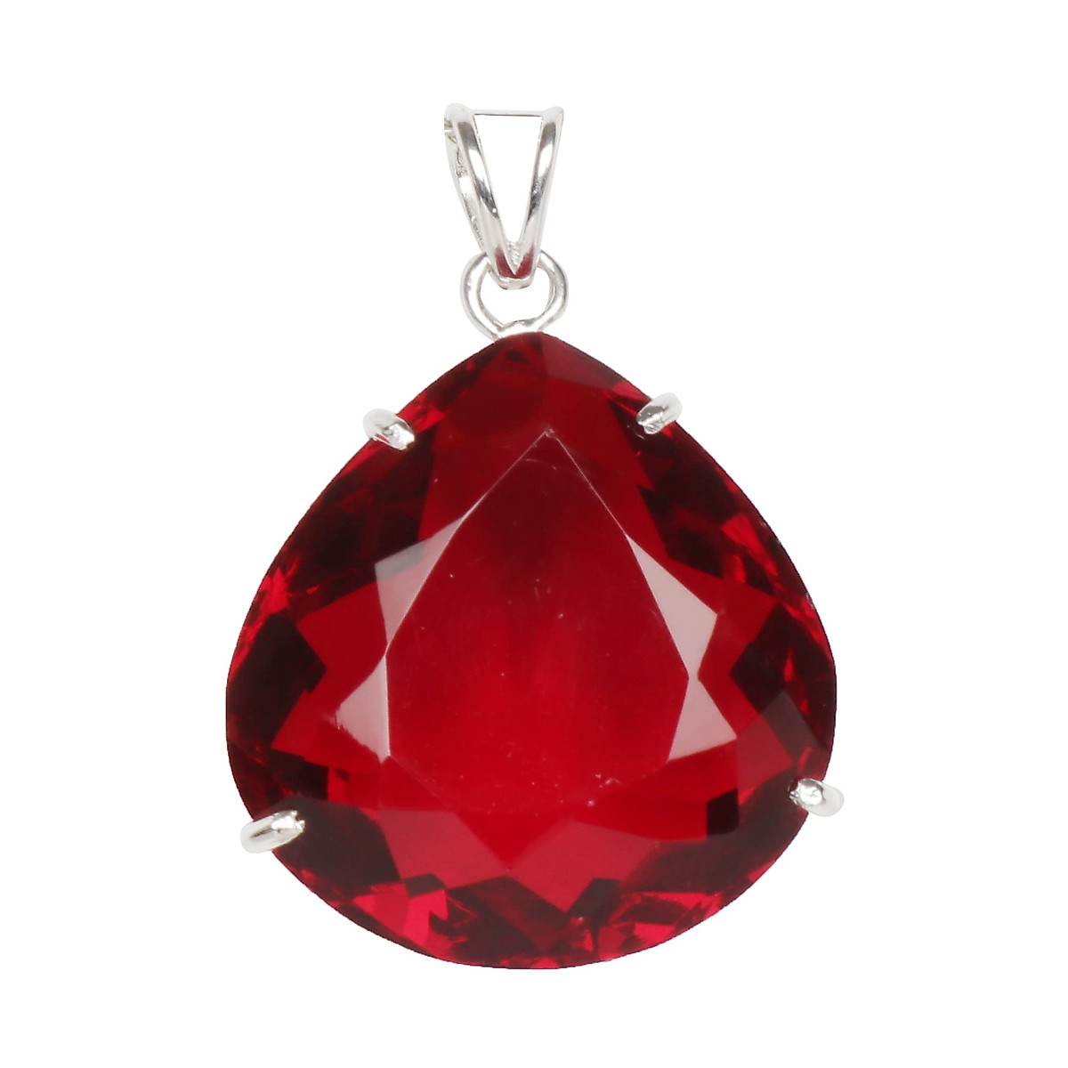 GEMHUB Red Topaz Gemstone 94.5 Carat Fine Pear Cut 925 Sterling Silver Pendant Without Chain For Gift Women/Girls