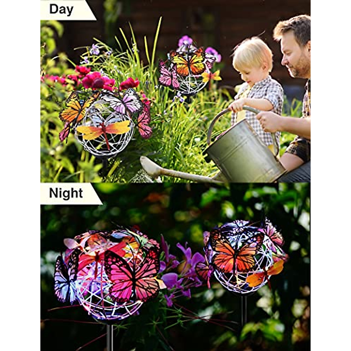 Aiscool Solar Lights Outdoor Butterfly Lights Garden Decorative Solar Stake Lights with Butterflies Decor Powered Waterproof for Garden Yard Pathway 2 Pack