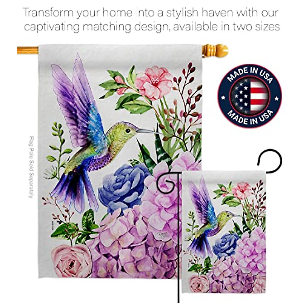 Breeze Decor Purple Hummingbird Garden Flag Friends Birds Flamingo Cardinal Peacock Springtime Natural Wildlife House Decoration Banner Small Yard Gift Double-Sided, Made in USA