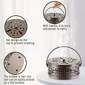 Whiidoom Metal Mosquito Coil Holder with Handle Portable Coil Incense Burner for Home Garden Decorate (Bronze)