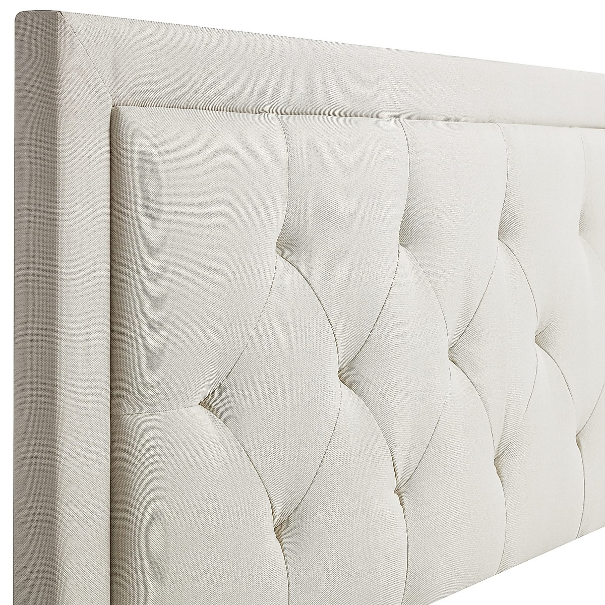 LUCID Upholstered Platform Bed Frame with Headboard– No Box Spring Needed – Queen Size – Pearl