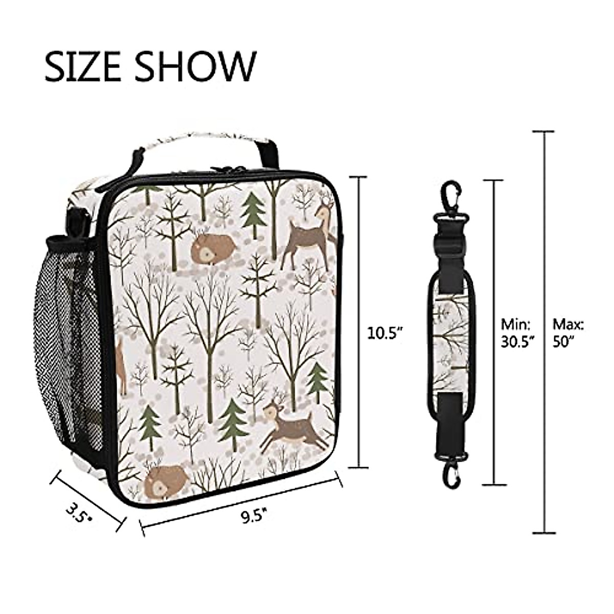 ElliTarr Insulated Lunch Bag for Men Kids Lunch Box for Women Leak Proof Small Cooler Bag Thermal Bag for 5 Hours with Adjustable Shoulder Strap Cute Deer Beige