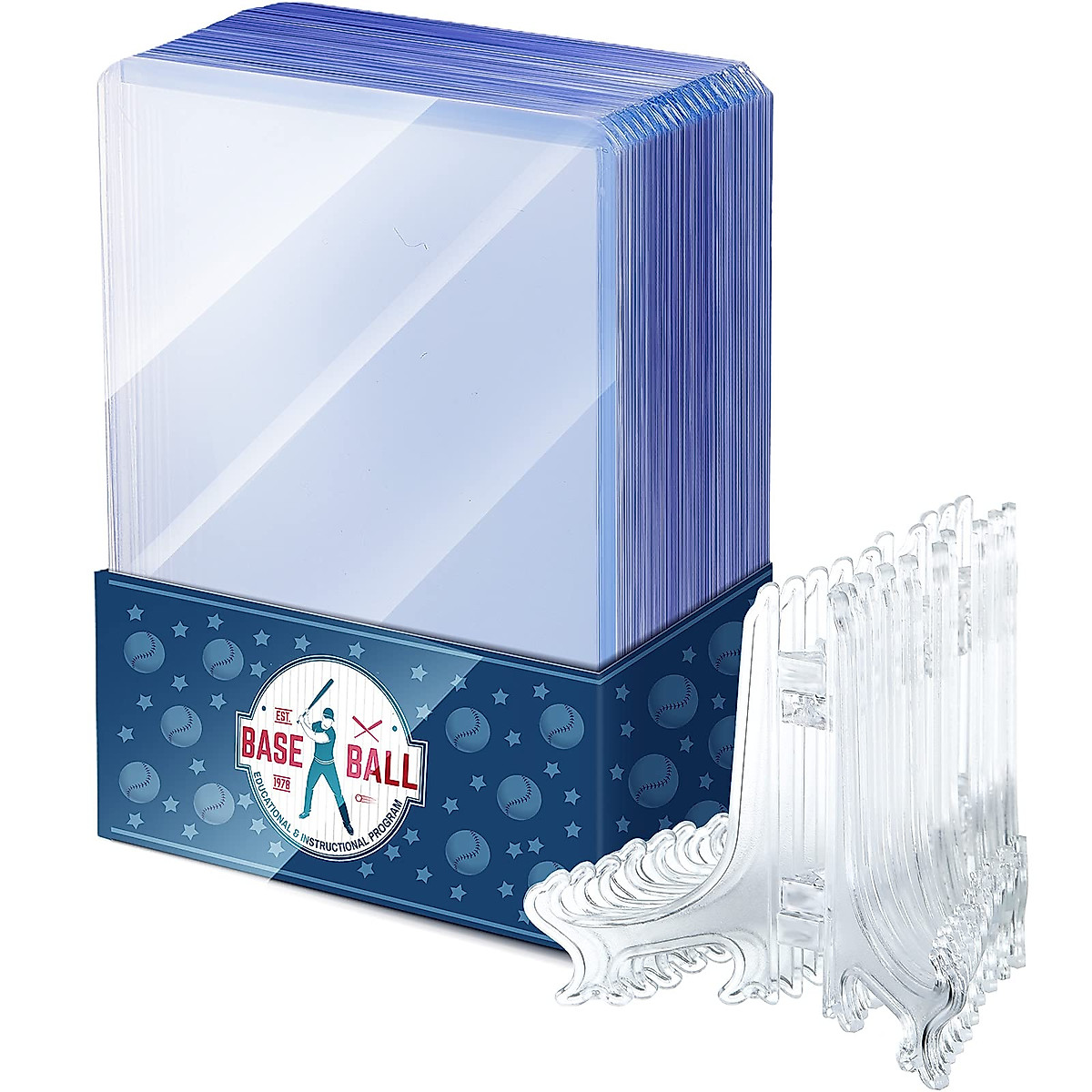 Hard Trading Cards Sleeves Plastic Card Hard Case Cover 3x4 Collector Playing Card Sleeves Protector for Baseball Football Basketball Sport Cards with Mini Easels Display Stand Holder(15 Pieces)