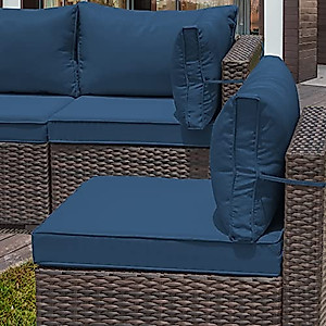 RTDTD Outdoor Patio Furniture Set, 9 Pieces Outdoor Furniture All Weather Patio Sectional Sofa PE Wicker Modular Conversation Sets with Coffee Table,8 Chairs & Seat Clips(Dark Blue)