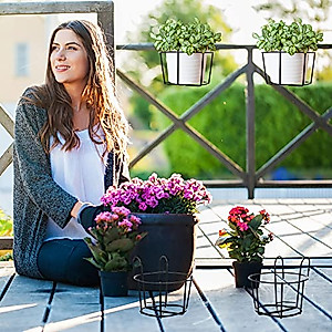 Wesiti 10 Pcs Round Hanging Flower Stand Balcony Planters Railing Hanging Metal Rack Fence Railing Planters Outdoor Balcony Hanging Flower Stand Shelf Container