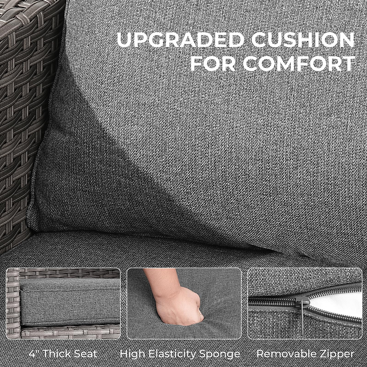 Patio Wicker Swivel Rocker Chairs, Outdoor Glider Rocking Chairs Set of 2 with Side Table, High Back and Thick Cushion Patio Swivel Glider Chair 3 Piece Patio Furniture Sets for Porch Backyard Pool