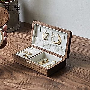 ZZYINH AN207 Wooden Jewelry Box Storage Box Small Exquisite Jewelry Hanging Necklace Earrings Ring Portable Jewelry Box Small Jewelry (Color : Walnut)
