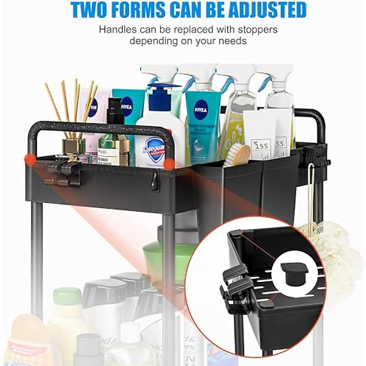 Panta Under Sink Organizer 2 Pack, 2-Tier Sliding Cabinet Organizers and Storage with Hooks, Large Capacity Pull-out Under Sink Shelf, Multi-Use Under Sink Storage for Bathroom and Kitchen