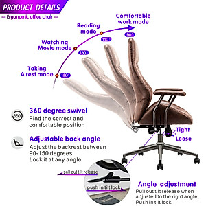 ovios Ergonomic Office Chair,Modern Computer Desk Chair,high Back Suede Fabric Desk Chair with Lumbar Support for Executive or Home Office (Dark Coffee)
