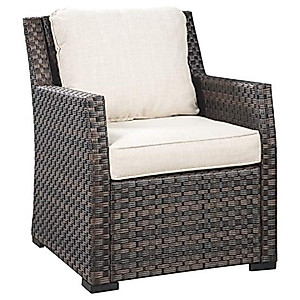 Signature Design by Ashley Easy Isle Outdoor Lounge Chair, Dark Brown & Beige
