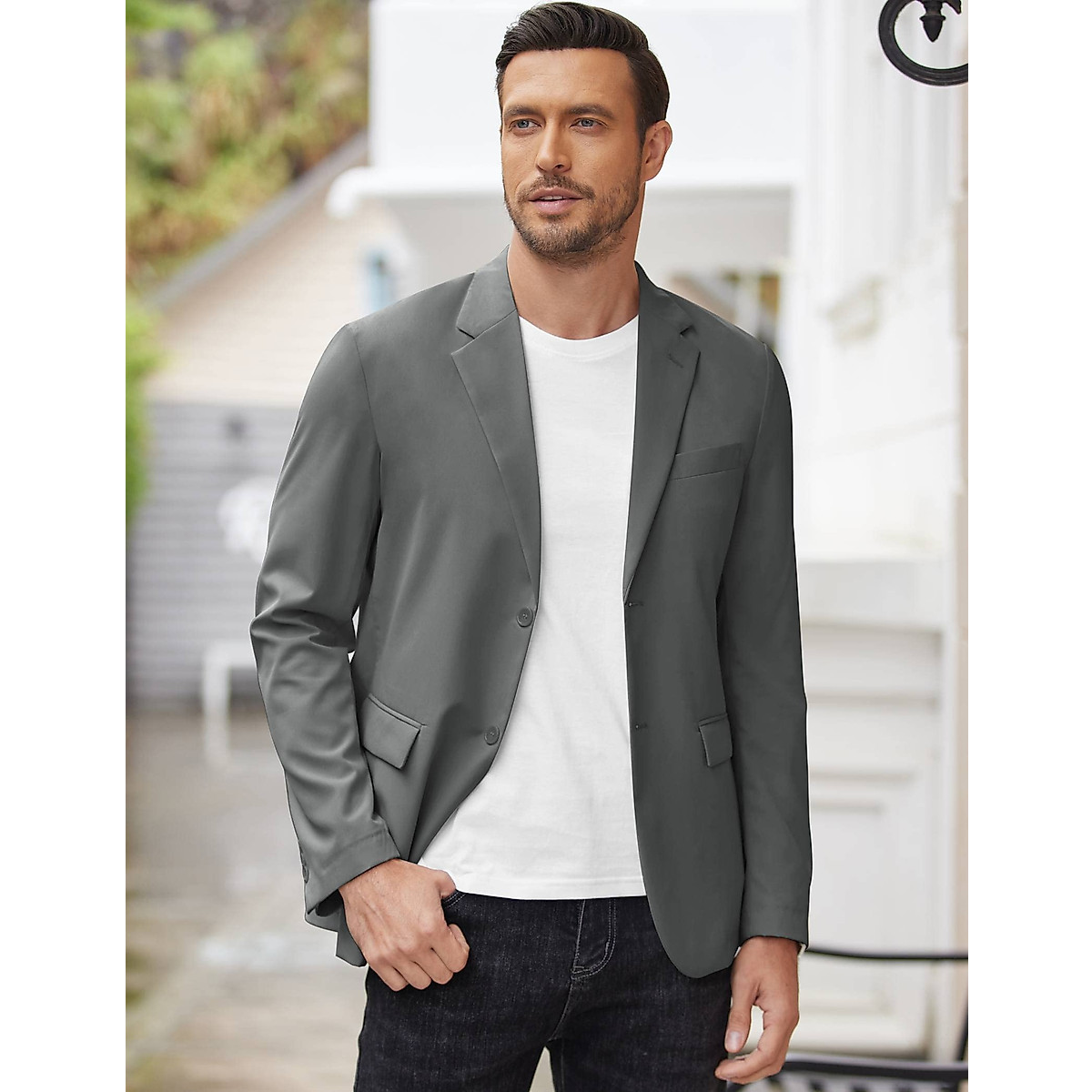 COOFANDY Men’s Casual Blazer Jackets Two Button Lightweight Slim Fit Sports Coat Grey