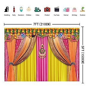 INRUI Indian Traditional Photography Background Diwali Pooja Colorful Curtain Decorations Indian Bridal Shower Wedding Party Photo Backdrop (7x5FT)