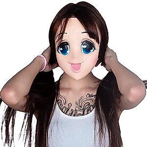 Tiydiygo Realistic Beautiful Girl Headgear Face Cover Halloween Latex Mask Party Game Dress Up Photo Novelty Costume Props (Skin Color)