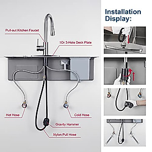 ATPCOLTD Single Handle High Arc Brushed Nickel Pull Out Kitchen Faucet,Single Handle Stainless Steel Brushed Nickel Pull Down Kitchen Sink Faucet with Sprayer