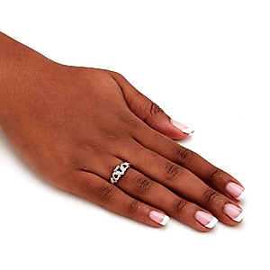 PalmBeach 18K Yellow Gold or Platinum Plated .925 Sterling Silver Genuine Diamond Accent Interlocking Heart Promise Ring Size 8